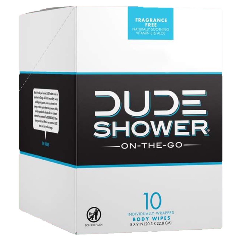 DUDE Shower On the Go Body Wipes Travel Singles Fragrance-Free with Al ...